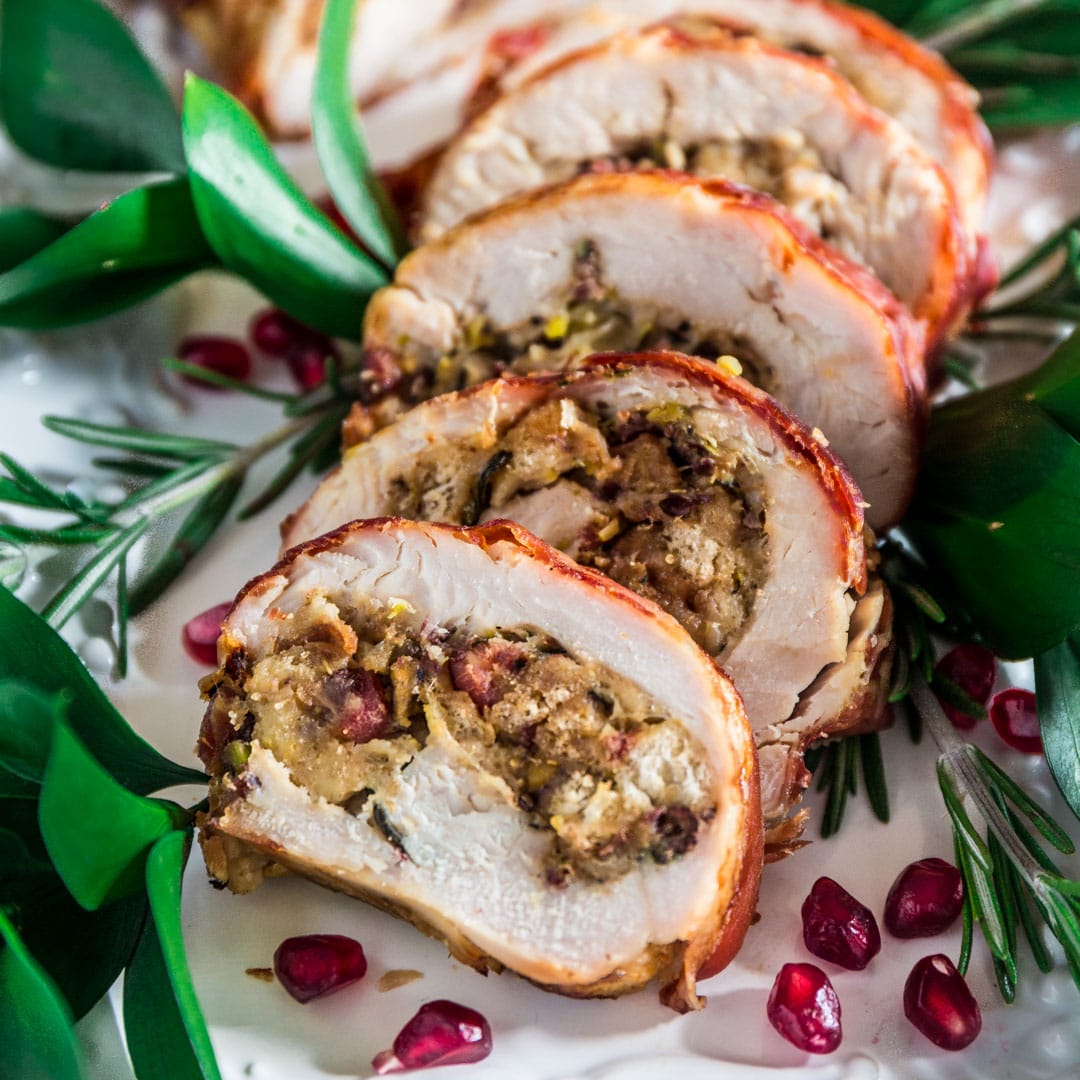 Prosciutto Wrapped Turkey Roulade with Pomegranate-Port Reduction Sauce ...