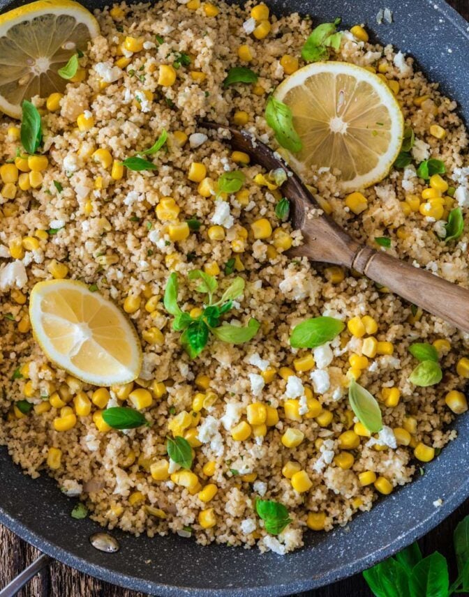Corn Couscous with Basil, Feta and Lemon - Olivia's Cuisine