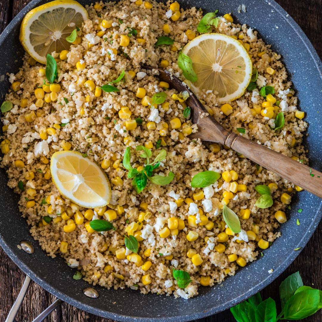 Corn Couscous with Basil, Feta and Lemon - Olivia's Cuisine