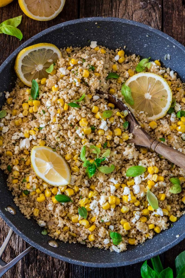 Corn Couscous with Basil, Feta and Lemon - Olivia's Cuisine