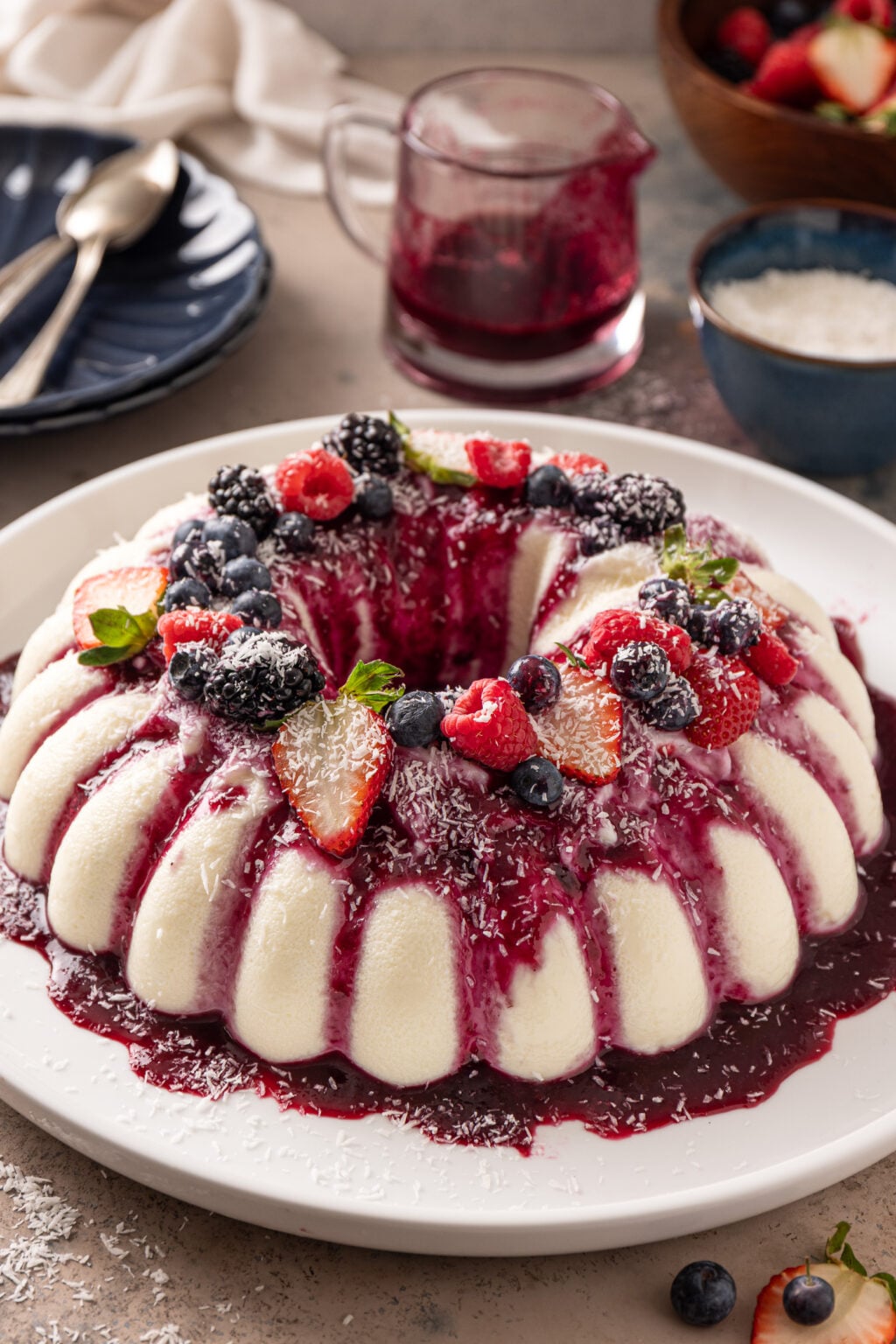 Coconut Flan with Berry Sauce (Brazilian Manjar Branco) - Olivia's Cuisine
